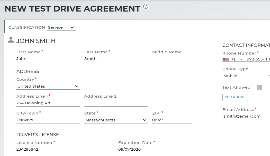 Test Drive Agreements